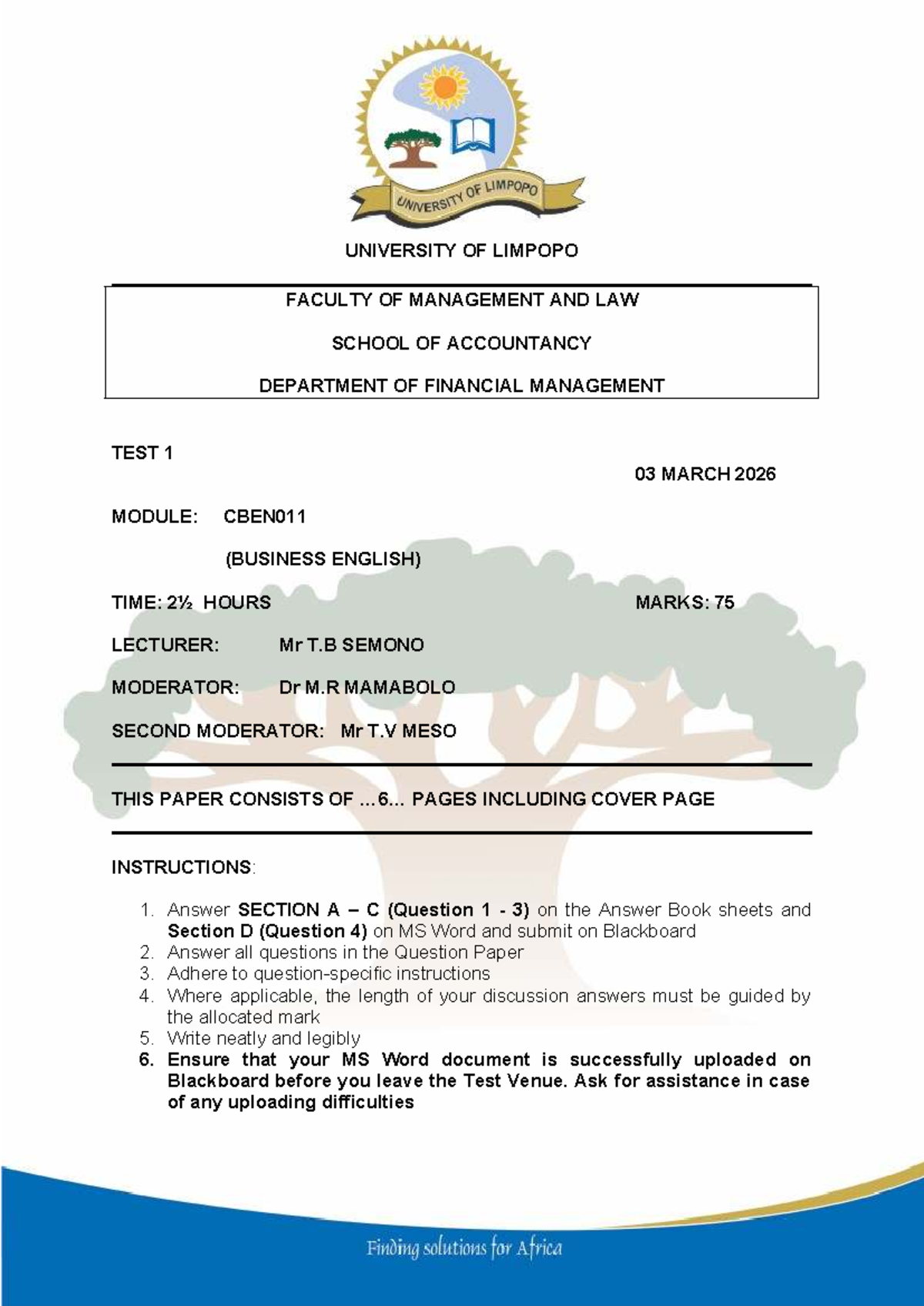 CBEN011 Test 1 2026: Business English Vocabulary & Communication Skills ...