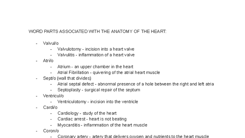 Cardiovascular Terminology & Conditions Overview: A Study Guide - Studocu