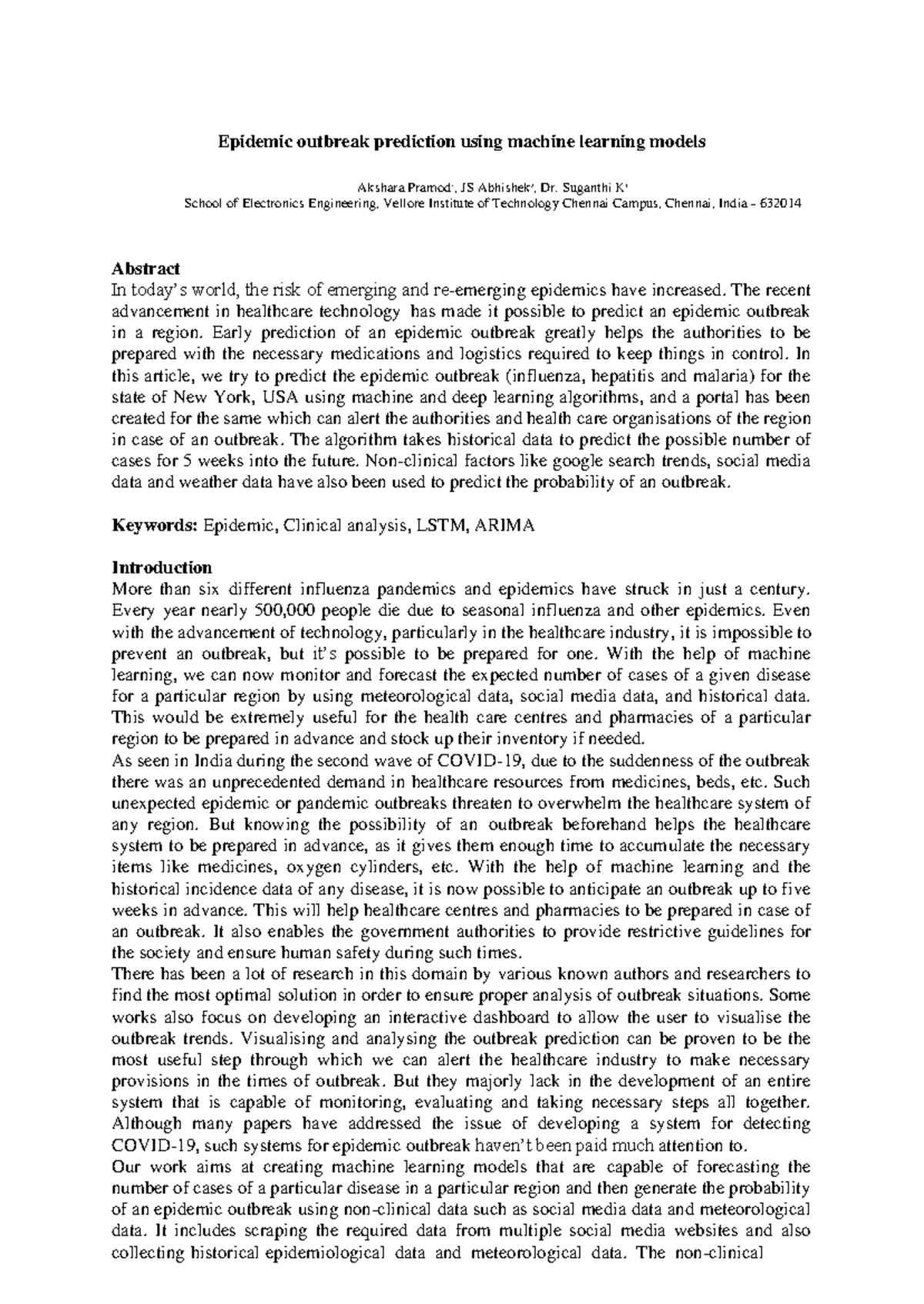 Epidemic Outbreak Prediction Using ML Models: A Study (EE 2023) - Studocu