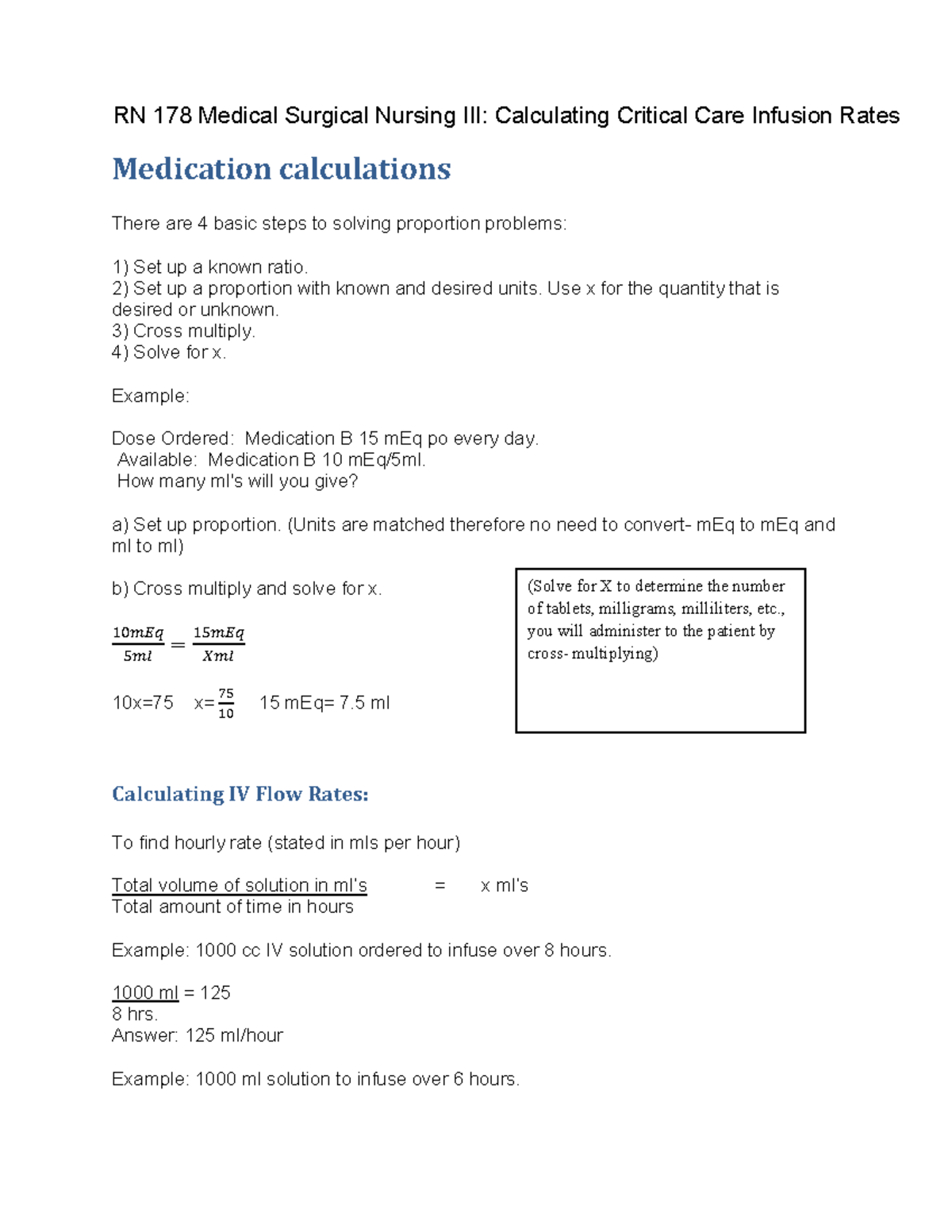 Infusion Rate Calculation Study Guide - Medication calculations There ...