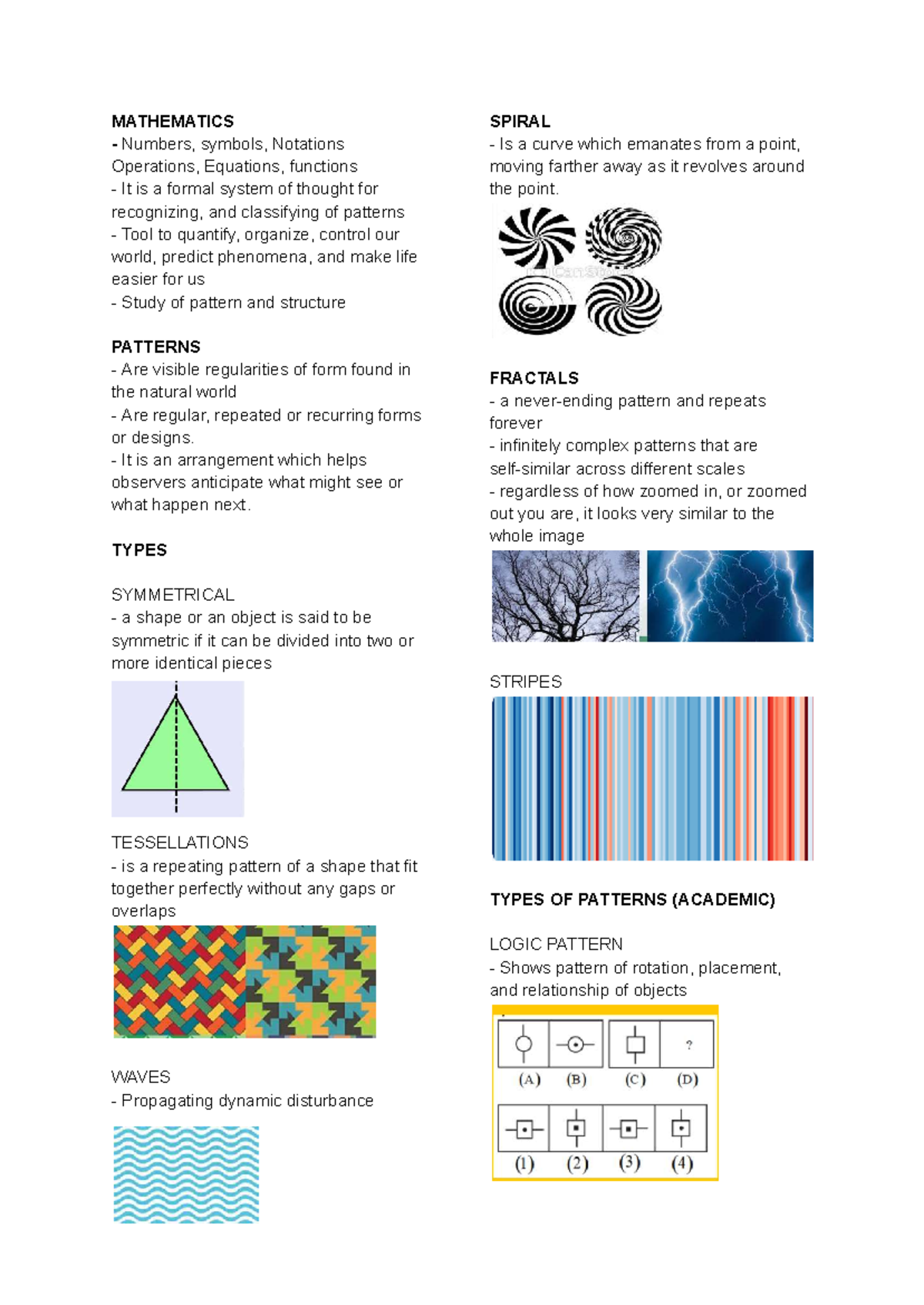 MATHEMATICS 101: Patterns, Operations, and Logic Overview - Studocu
