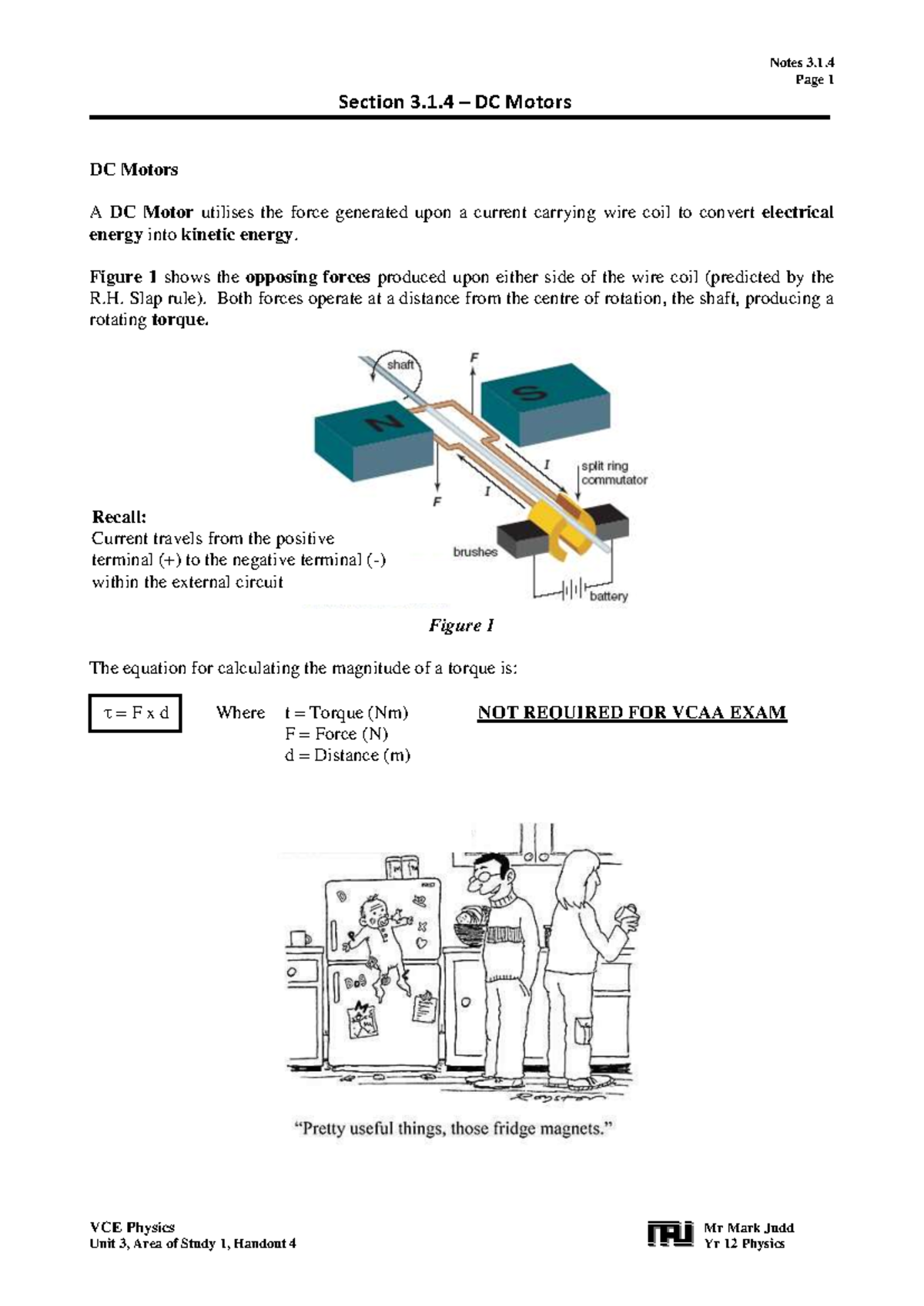 VCE Physics Unit 3 - Area of Study 1: DC Motor Handout Notes - Studocu