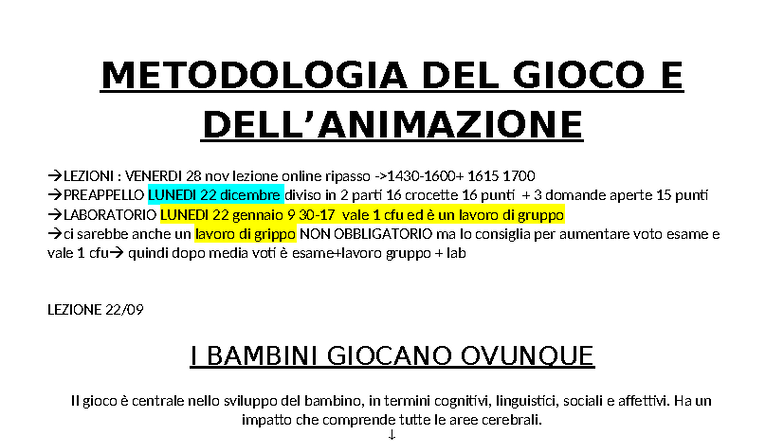 Metodologia del Gioco e dell'Animazione: Lezione Online 28 Nov 2023 ...