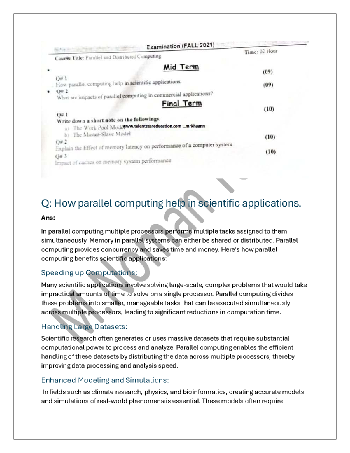 Past Papers of Parallel and Distributed Computing CSI-605: Insights and ...