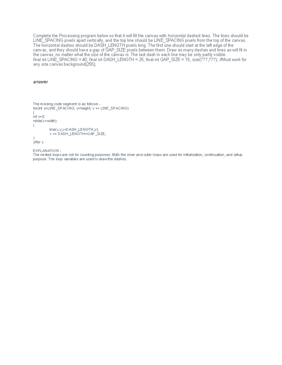 Processing Program: Horizontal Dashed Lines Implementation - Studocu