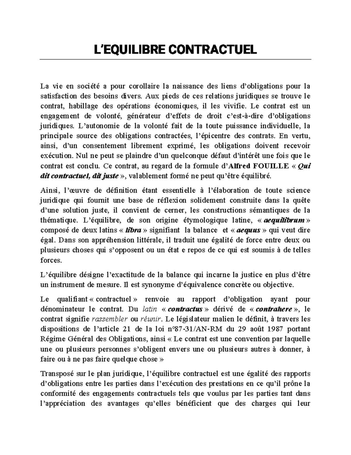 Équilibre contractuel : analyse des obligations et protections ...