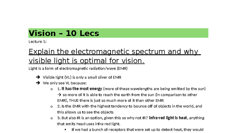 Vision Lecs 1 & 2: Understanding the Electromagnetic Spectrum and ...