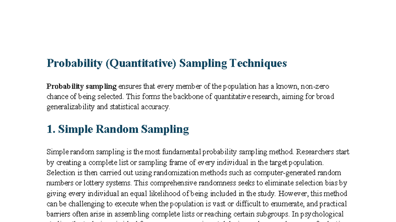 Probability Sampling Techniques in Quantitative Research (QNT 101) - Studocu