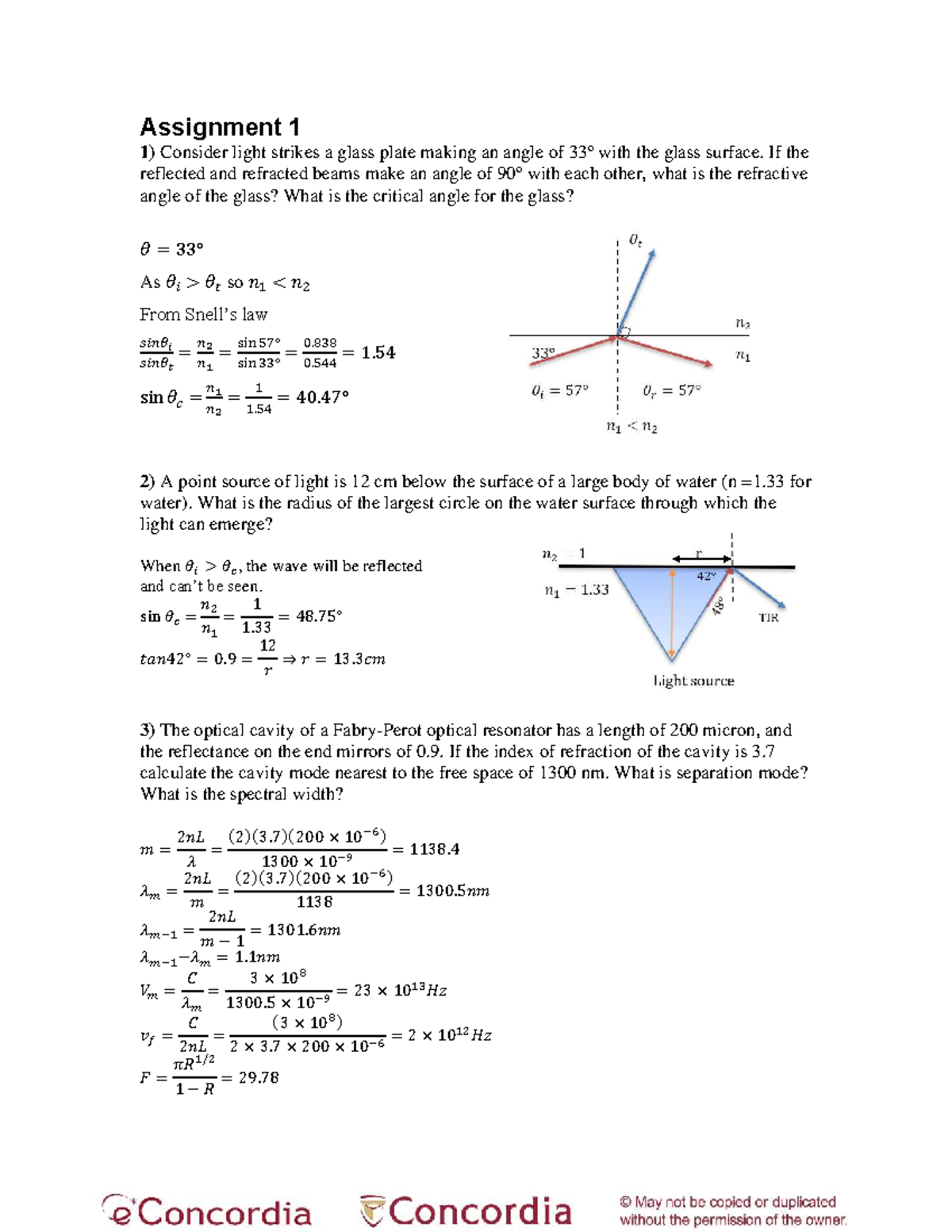 Assignment 1 Solutions: Optics and Refraction Calculations - Studocu