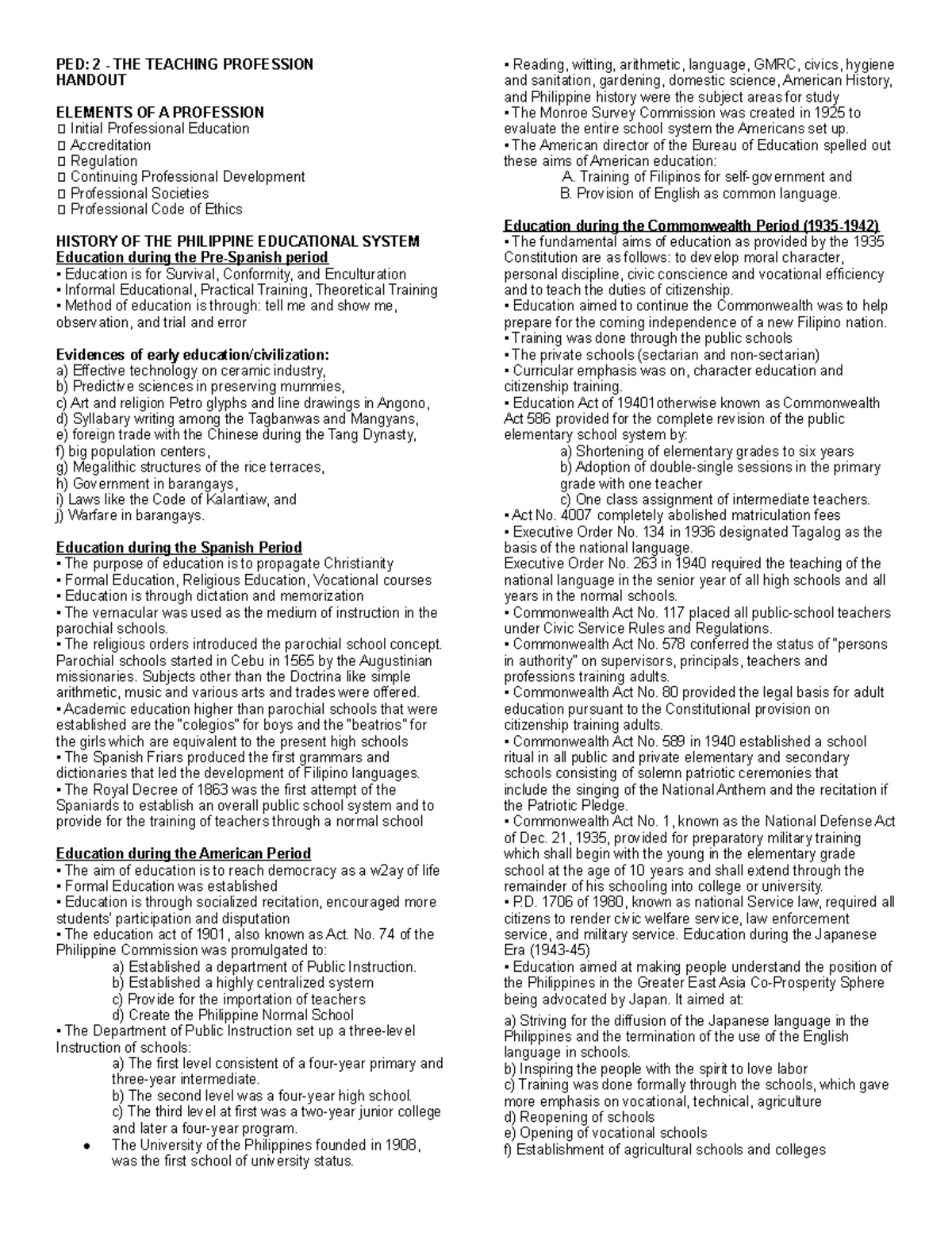 PED 2 - Elements of the Teaching Profession: Philippine Education ...