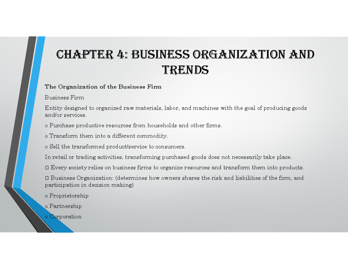 Financial Management Chapter 4: Business Organization & Trends - Studocu