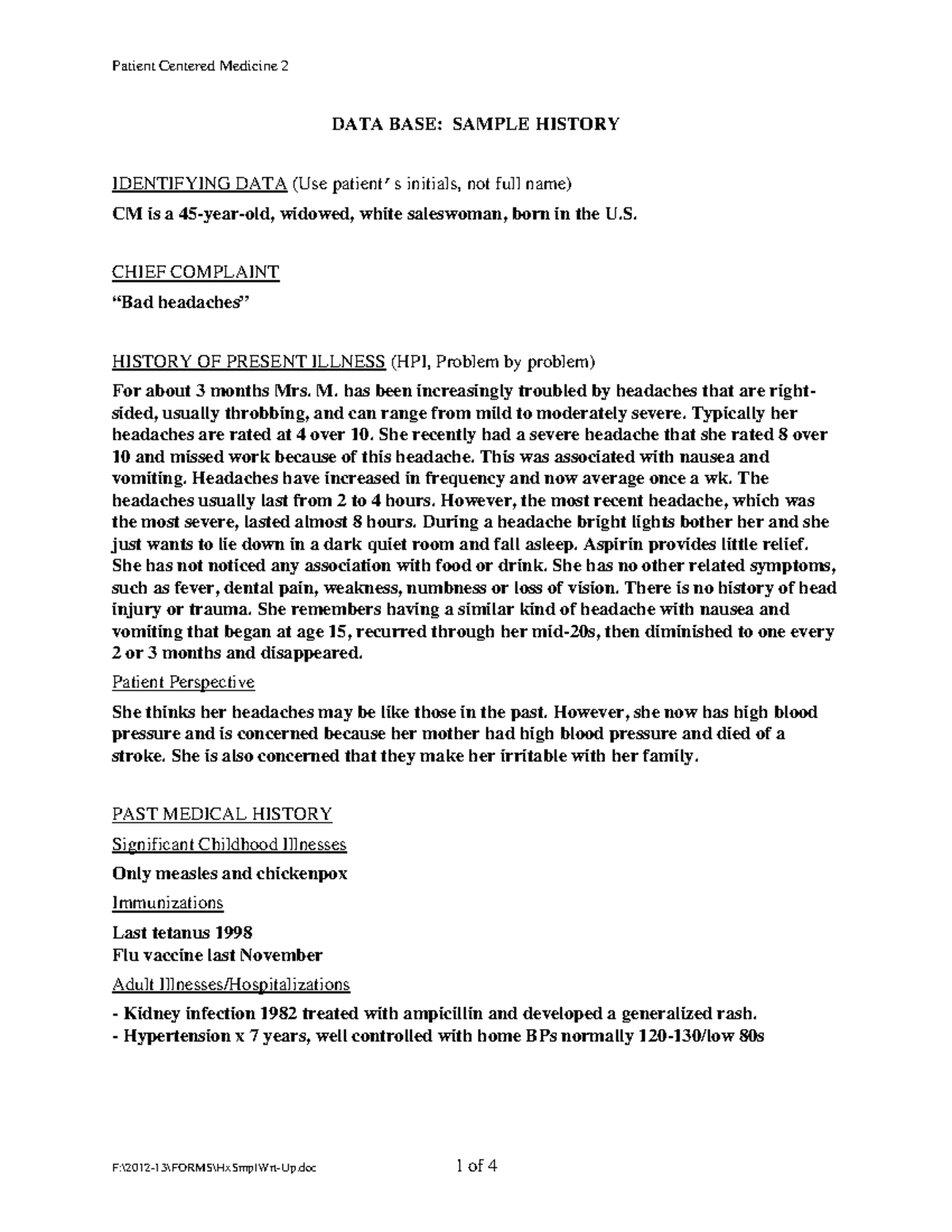 EMR Example - SOAP Notes for Patient CM (Headache Case Study) - Studocu
