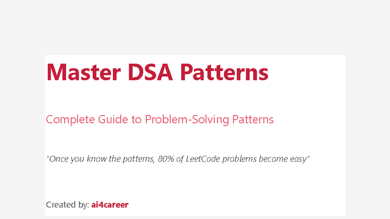 Master DSA Patterns: Complete Guide to LeetCode Techniques - Studocu