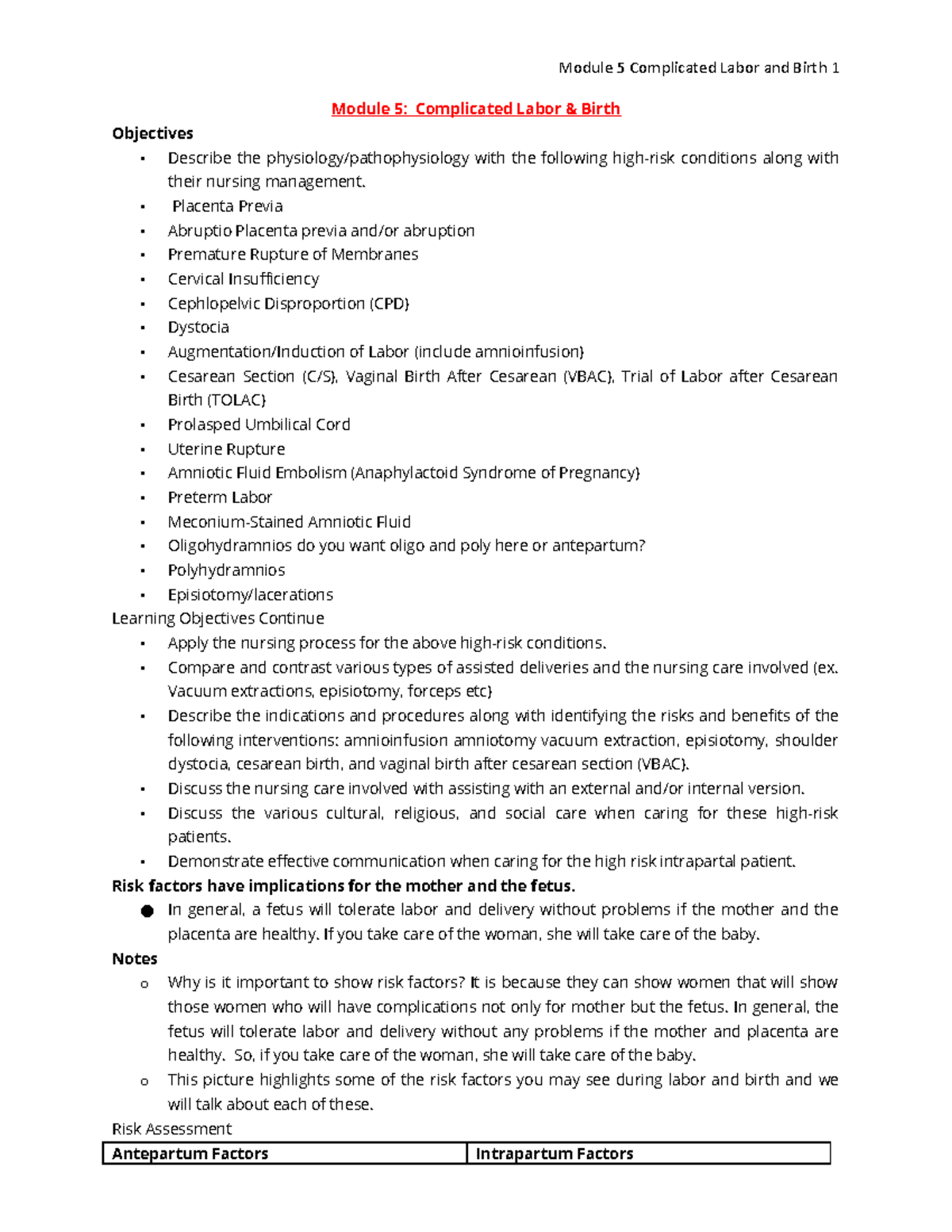 Complicated Labor and Birth - Module 5: Complicated Labor & Birth ...