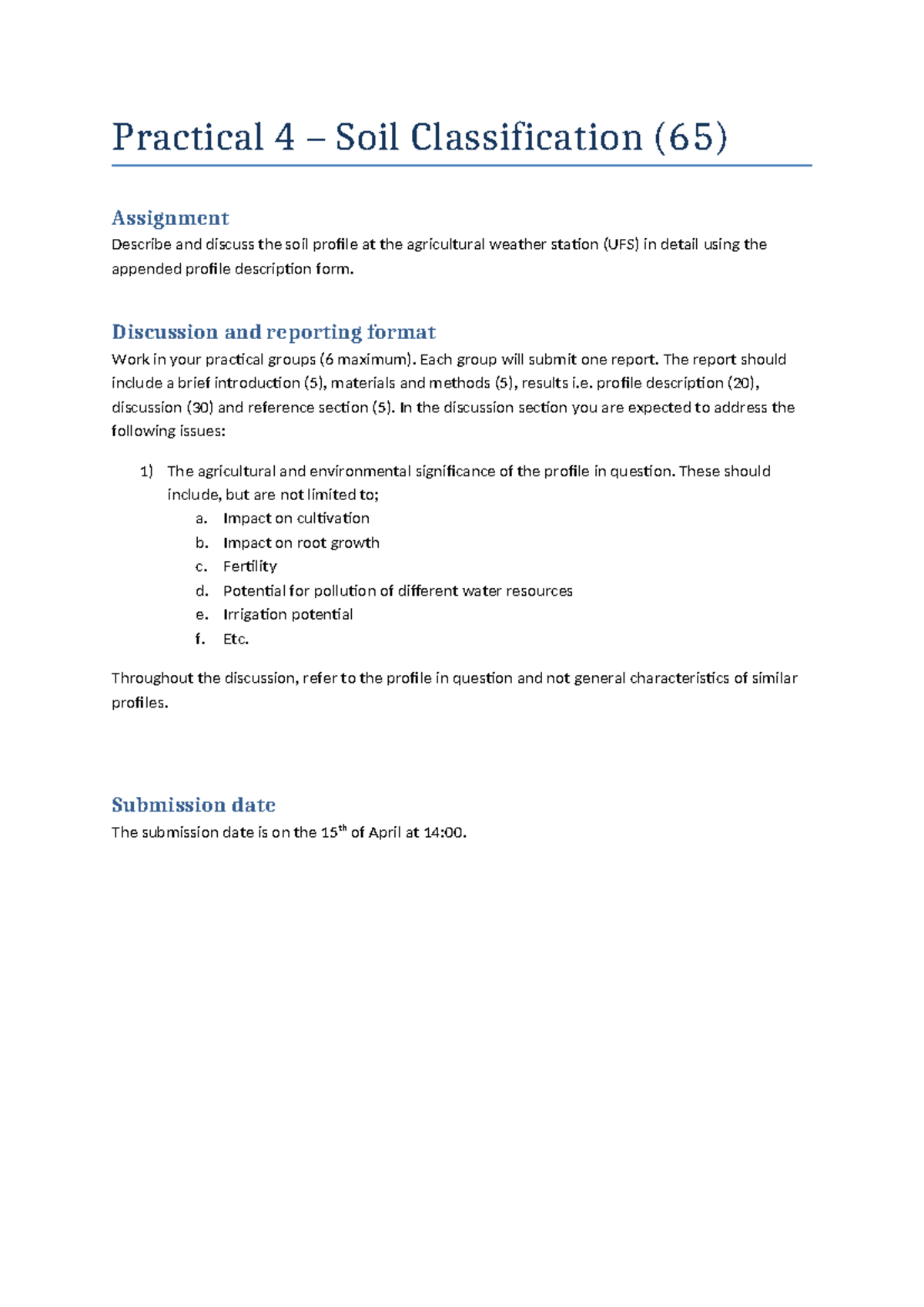 Practical 4 - Soil Classification Assignment (UFS) - Studocu