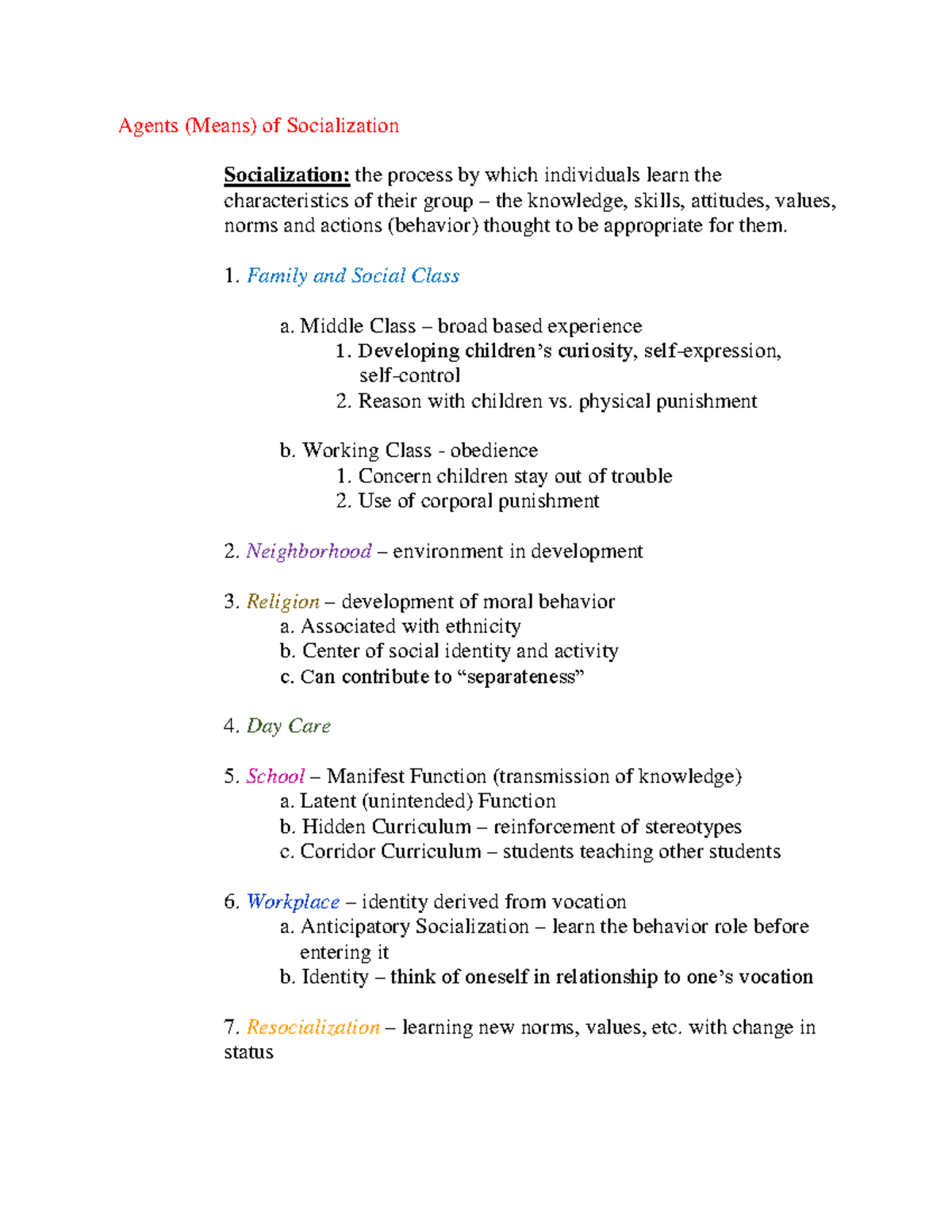 Agents of Socialization: Family, Class, and Identity Development - Studocu