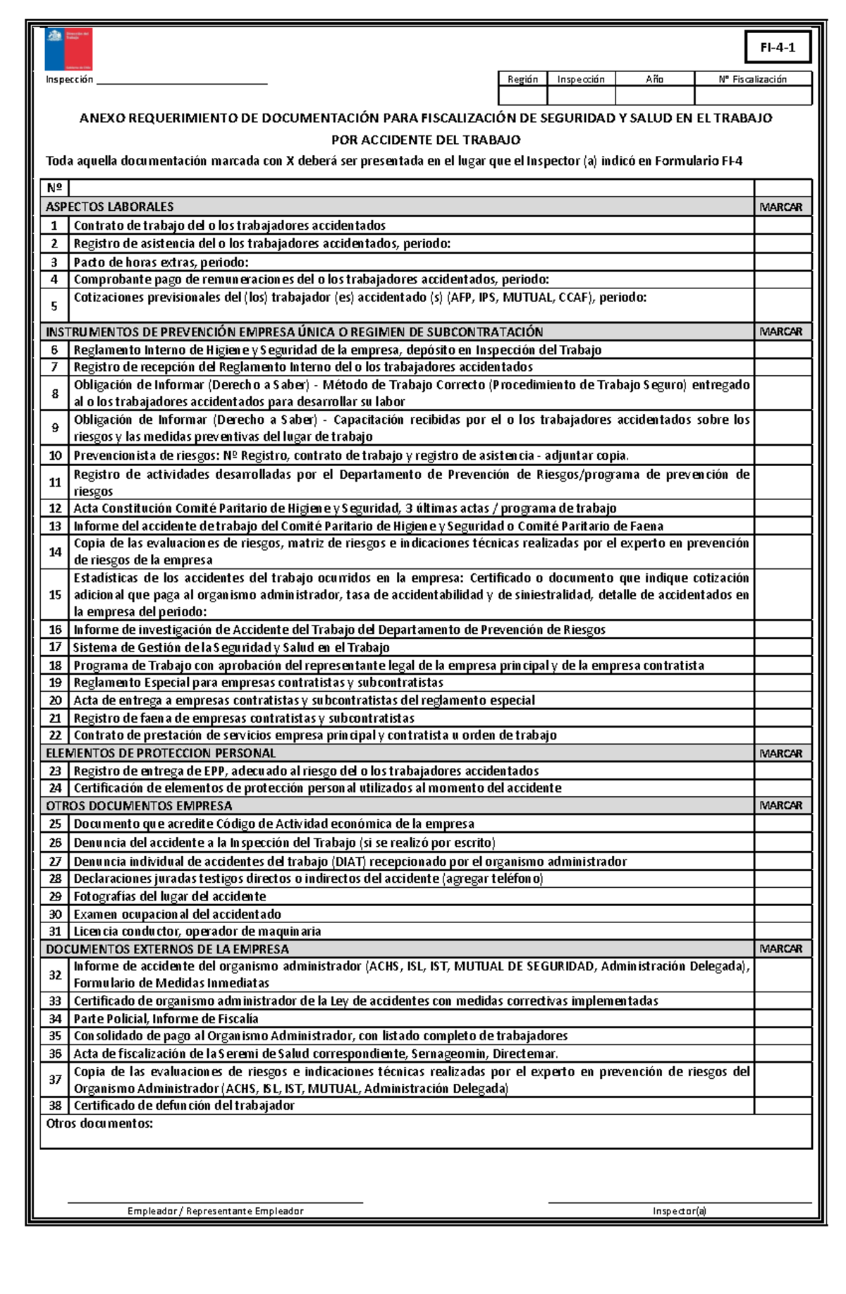 FI-4-1 Requerimientos Documentales para Fiscalización Acc. Trabajo ...
