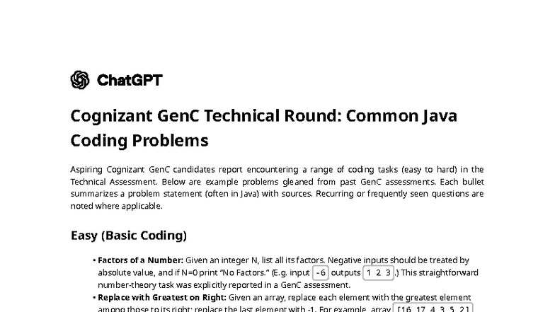 Cognizant GenC Technical Round: Java Coding Challenges and Solutions ...