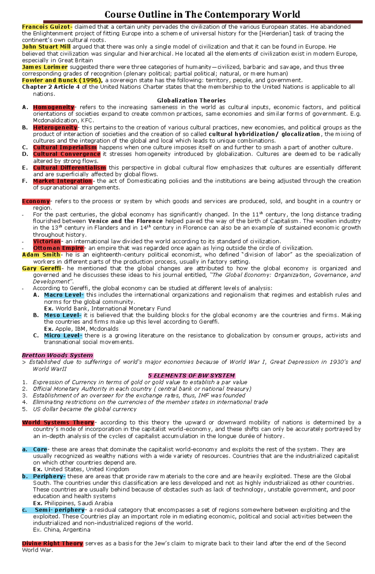 TCWD - Prelims: Exploring Globalization Theories and Economic Systems ...