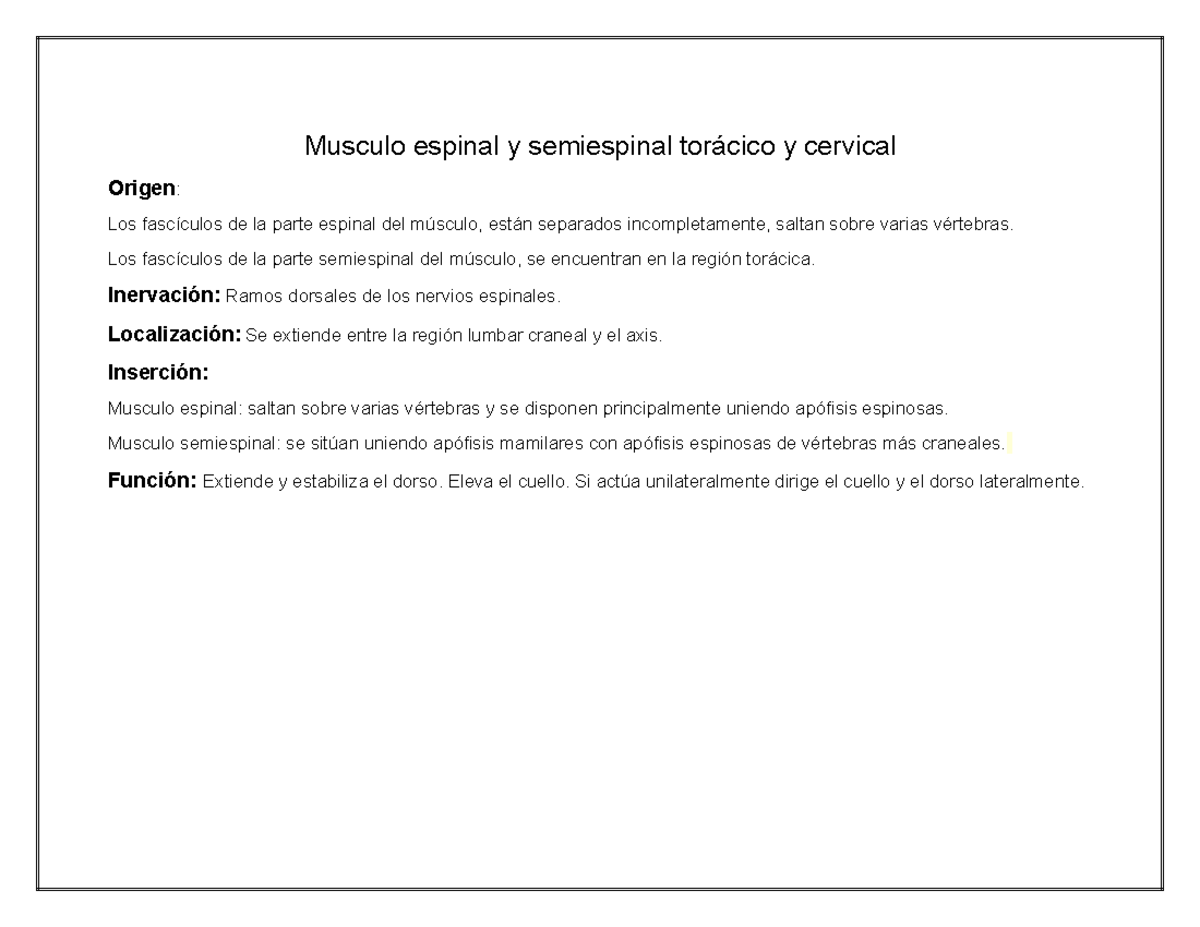Músculos Espinales y Semiespinales Torácicos y Cervicales: Origen y ...