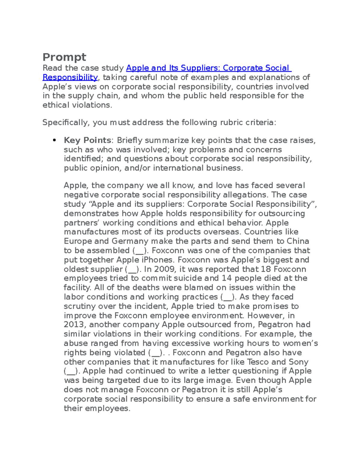 Mod 6 Case Study - Apple and Suppliers: CSR Insights and Lessons - Studocu