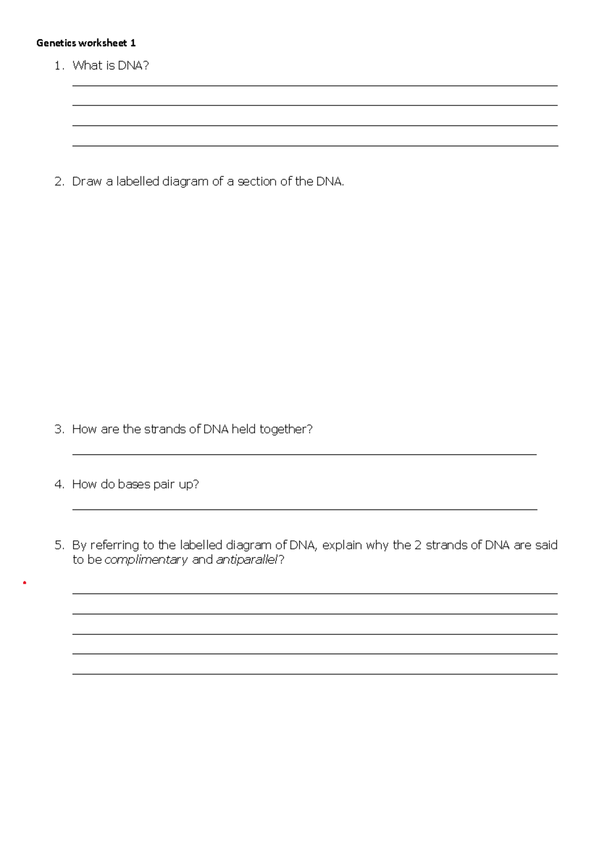 Genetics 1 worksheet: Understanding DNA structure and replication - Studocu