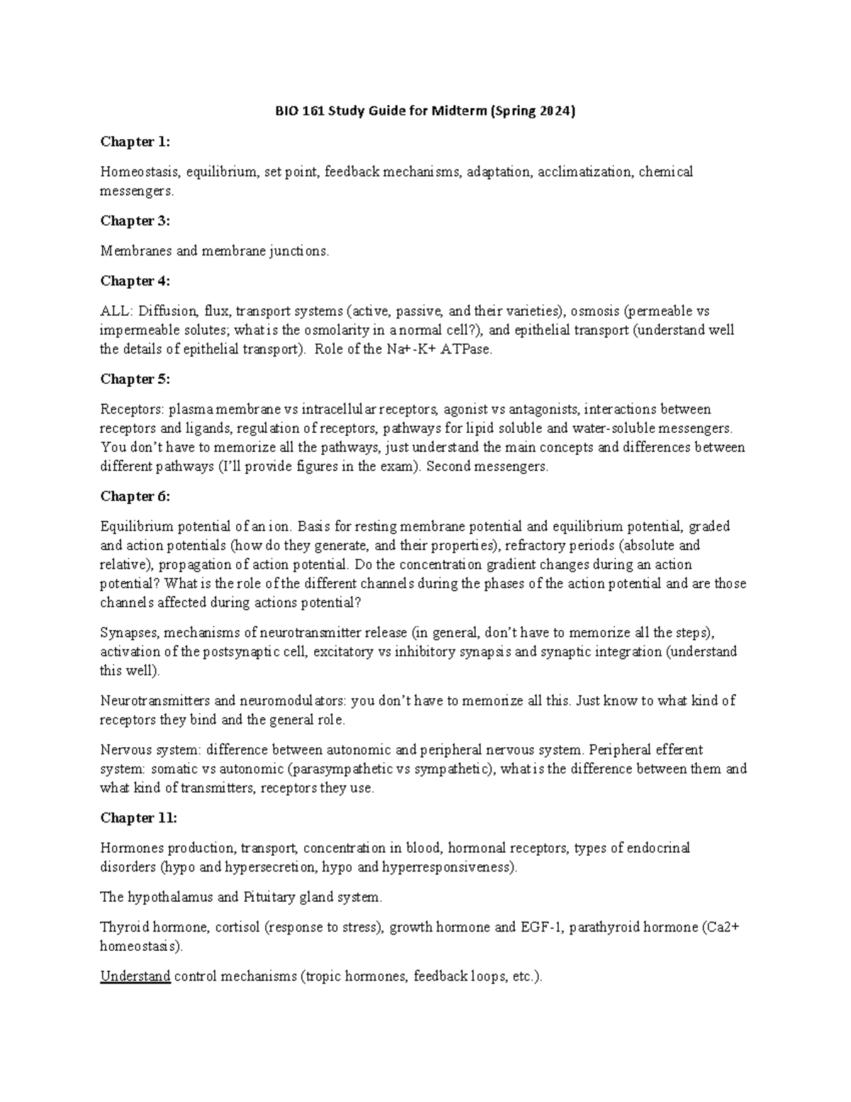 BIO 161 Midterm Study Guide - Spring 2024: Key Concepts and Topics - BIO 161 Study Guide for ...