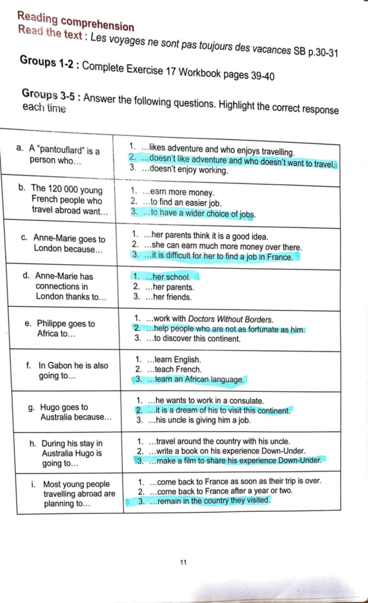French HW W5 - Reading Comprehension Notes on Travel - Studocu