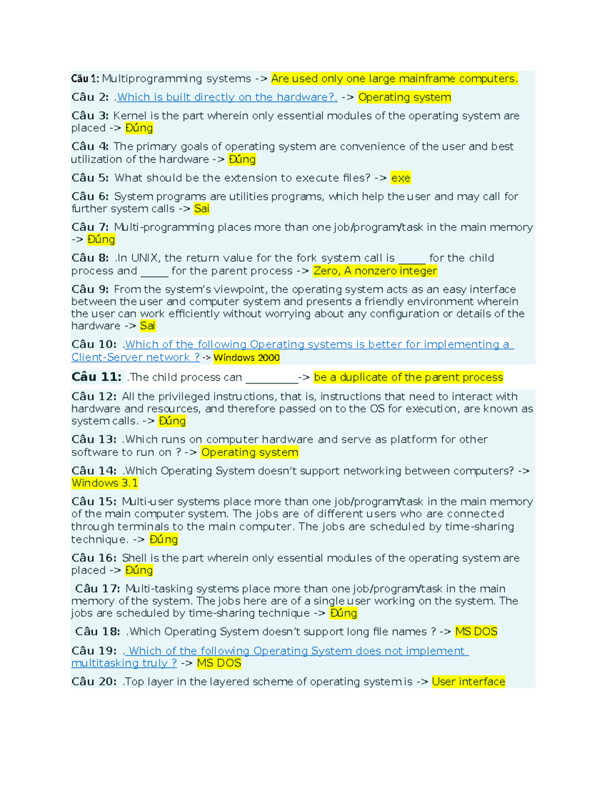 Operating Systems Overview: True/False Questions and Answers - Studocu