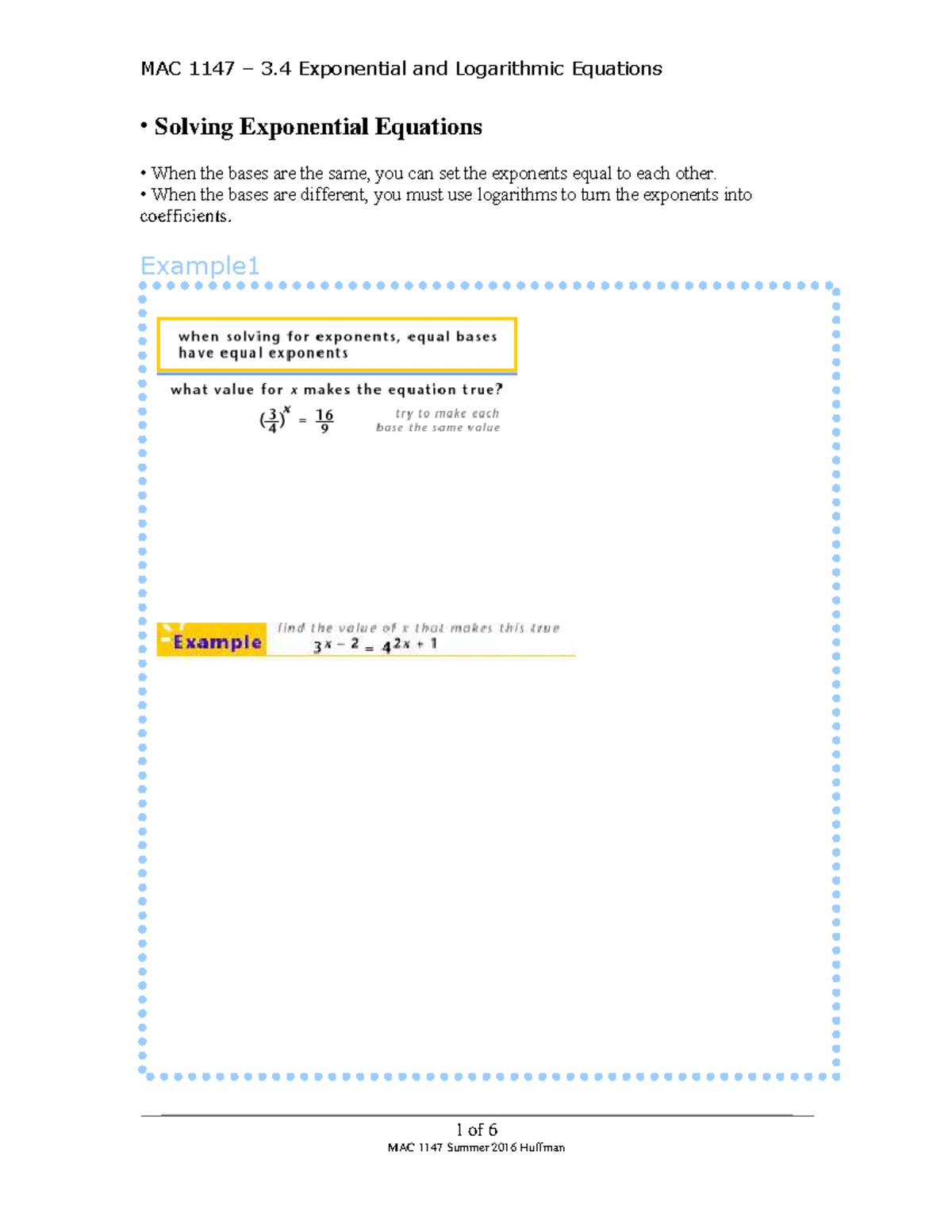MAC 1147 - Exponential & Logarithmic Equations Notes - Studocu