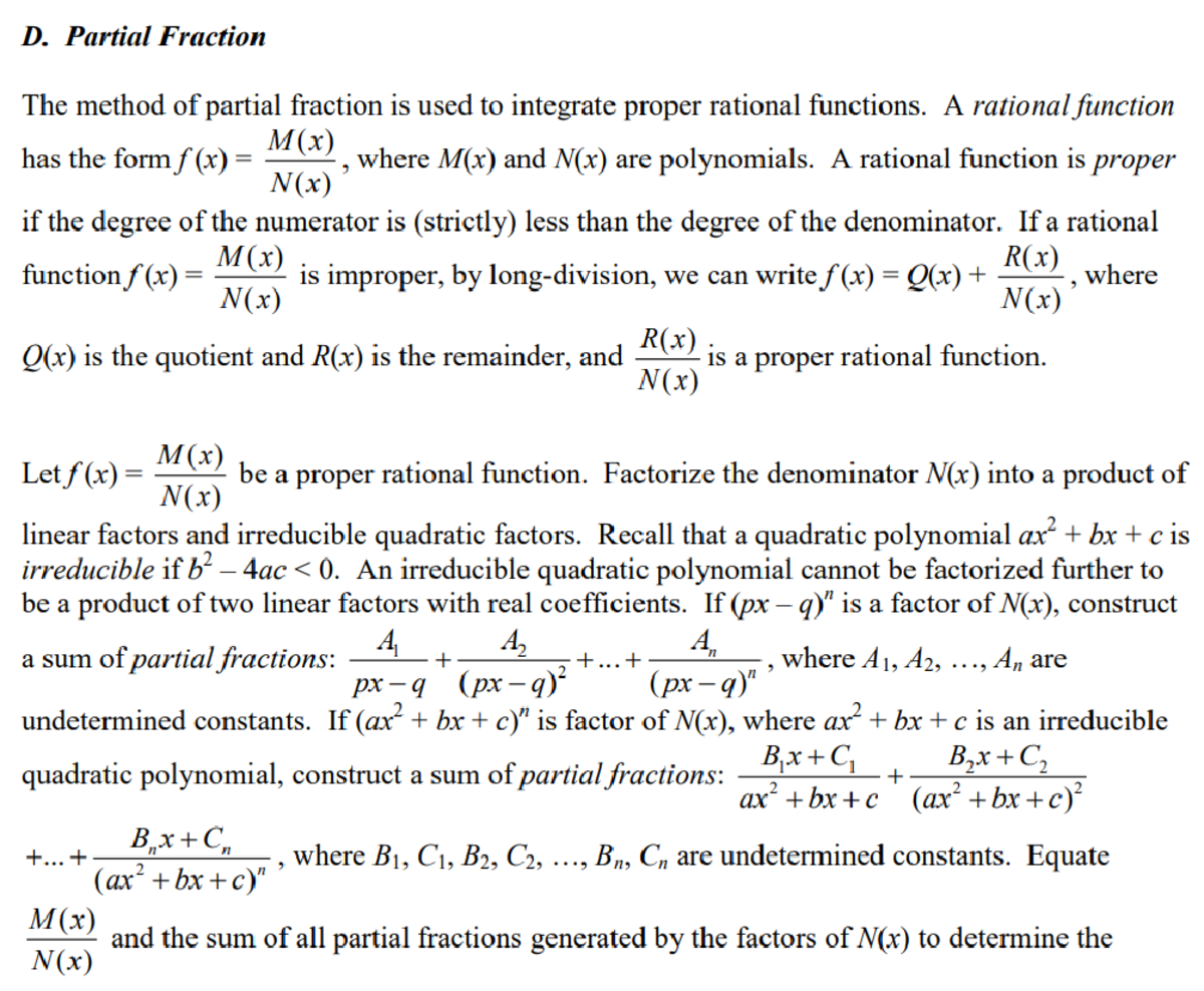 Calc 2 - Partial Fraction Integration Method Summary - Studocu