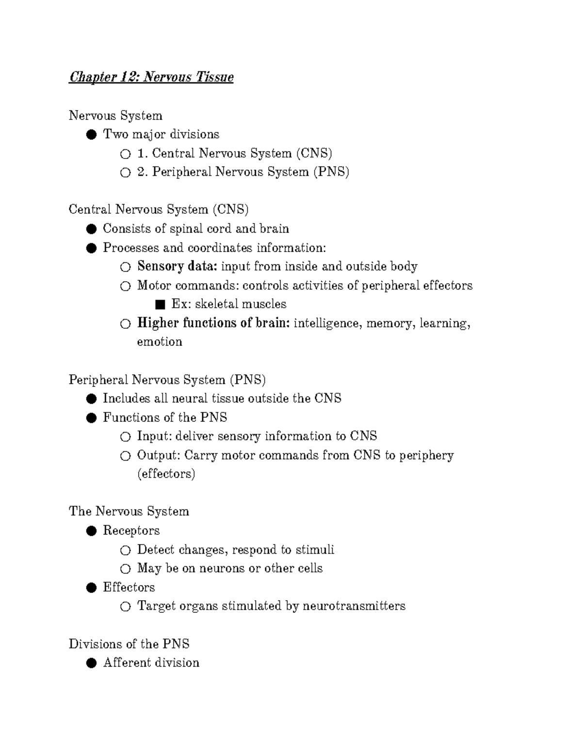 A&P Chapter 12 Nervous Tissue - Chapter 12: Nervous Tissue Nervous ...
