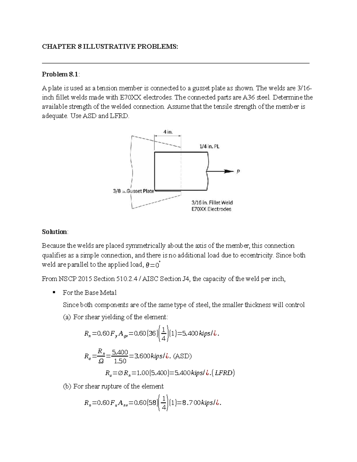 Chapter 8 Illustrative Problems: Welded Connections Analysis (ASD ...