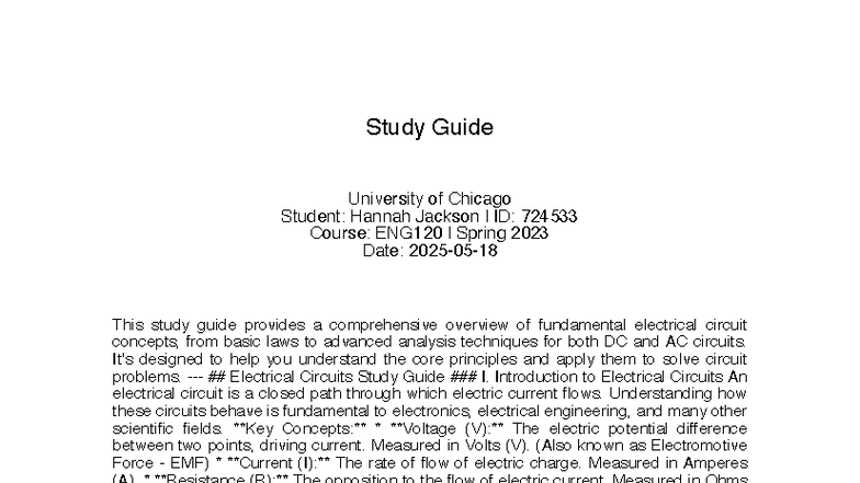 ENG120 Spring 2023: Comprehensive Electrical Circuits Study Guide - Studocu