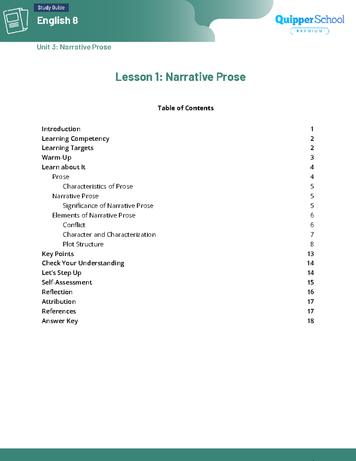 English 8 Unit 3: Exploring Narrative Prose and Characterization - Studocu