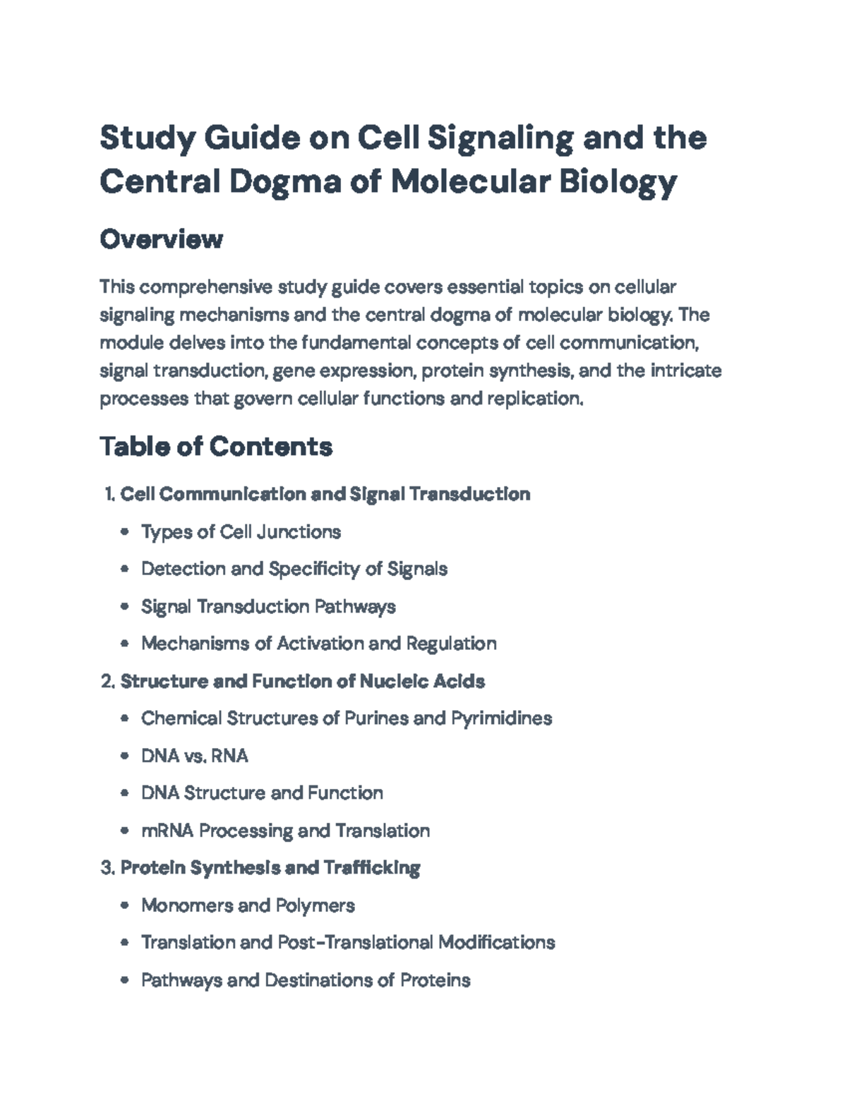 Study Guide: Cell Signaling & The Central Dogma of Molecular Bio ...