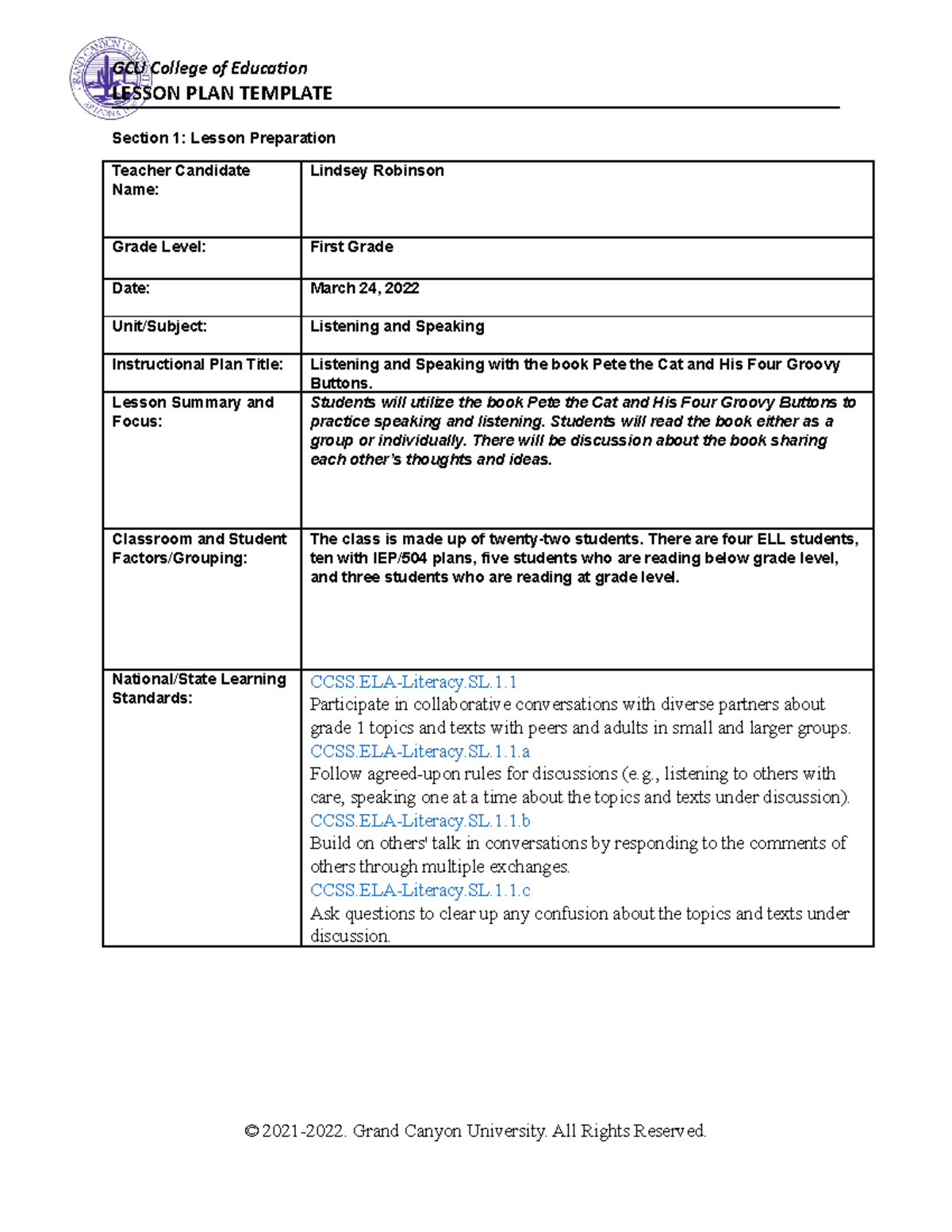 Coe lesson plan template - LESSON PLAN TEMPLATE Section 1: Lesson ...