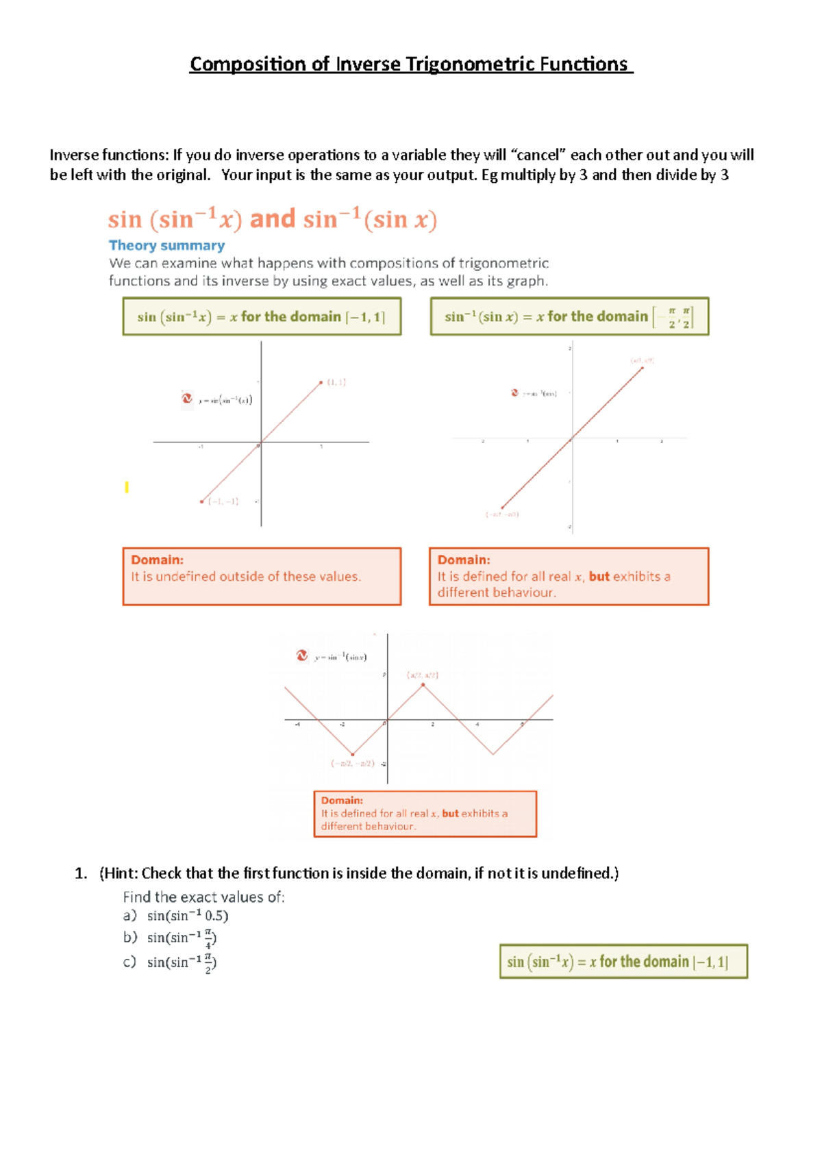 Composition of Inverse Trig Functions: Key Concepts and Hints - Studocu