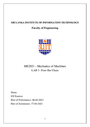 Studoc Four bar - The four bar chain lab report - SRI LANKA INSTITUTE ...