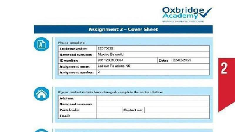 Labour Relations N6 Assignment 2 Cover Sheet and Instructions - Studocu