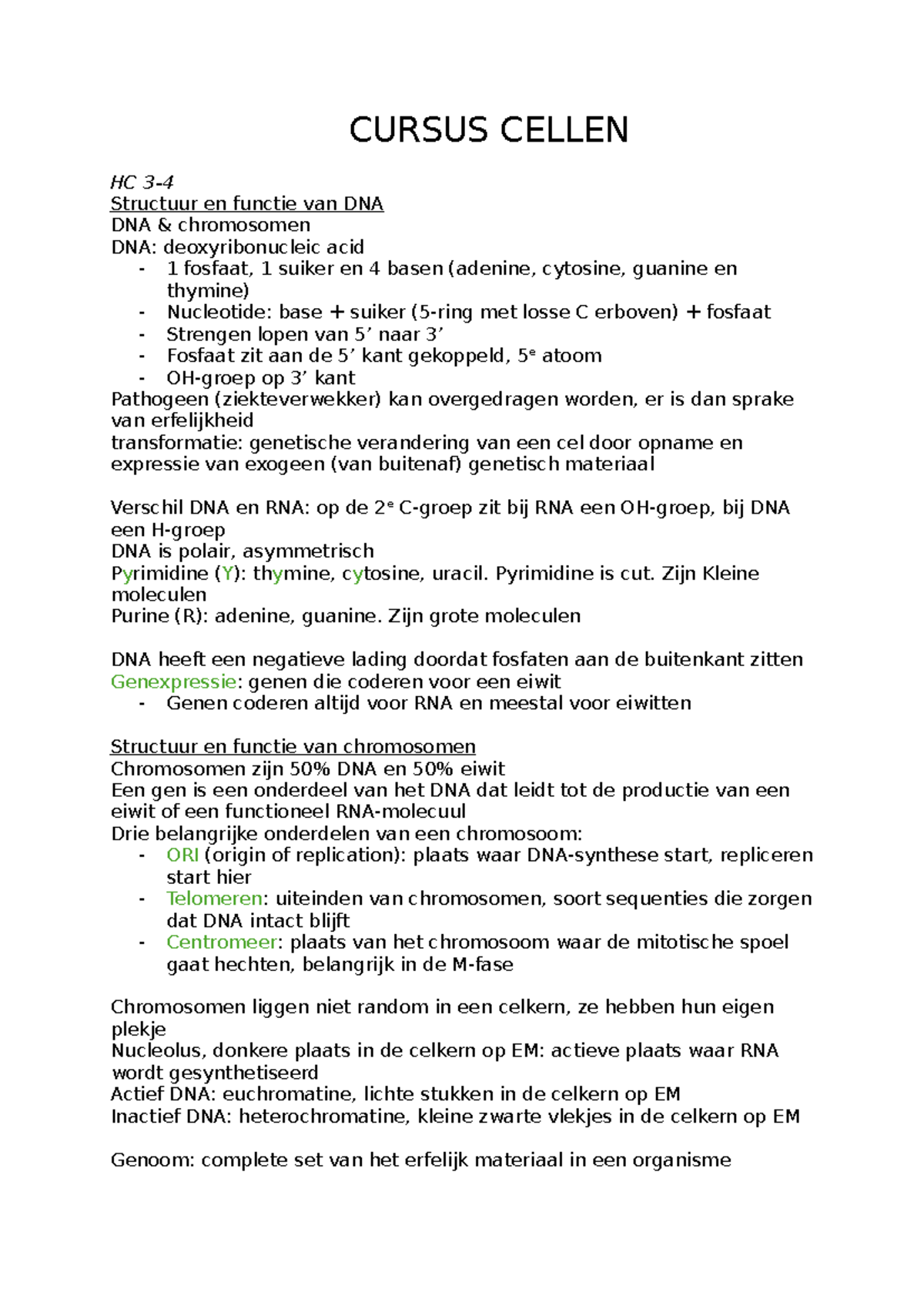 HC Cellen: Structuur en Functie van DNA en Genexpressie - Studeersnel