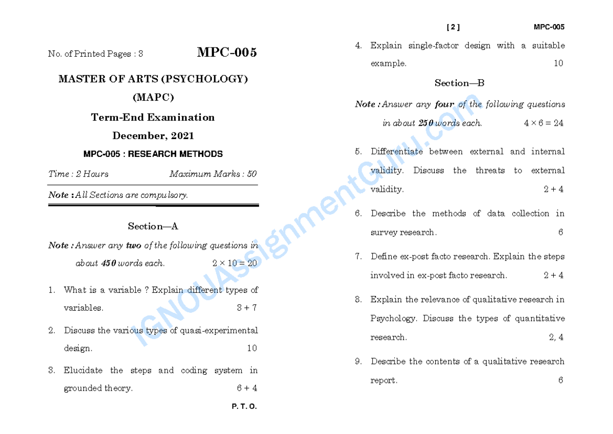 MAPC MPC5 Dec 2021 - Research Methods Question Bank - Studocu
