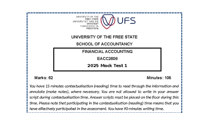 EACC2608 Financial Accounting Mock Test 1 - March 2025 - Studocu