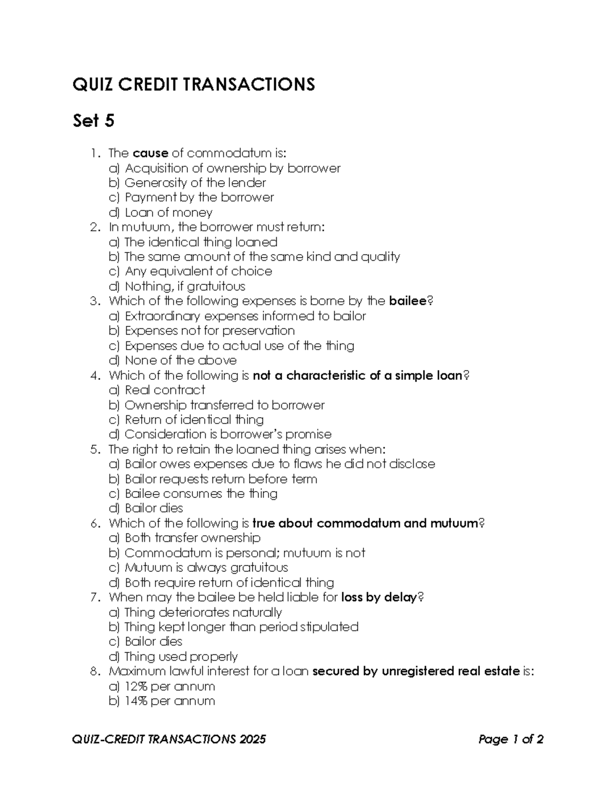 QUIZ 5: Credit Transactions Overview and Key Concepts - Studocu
