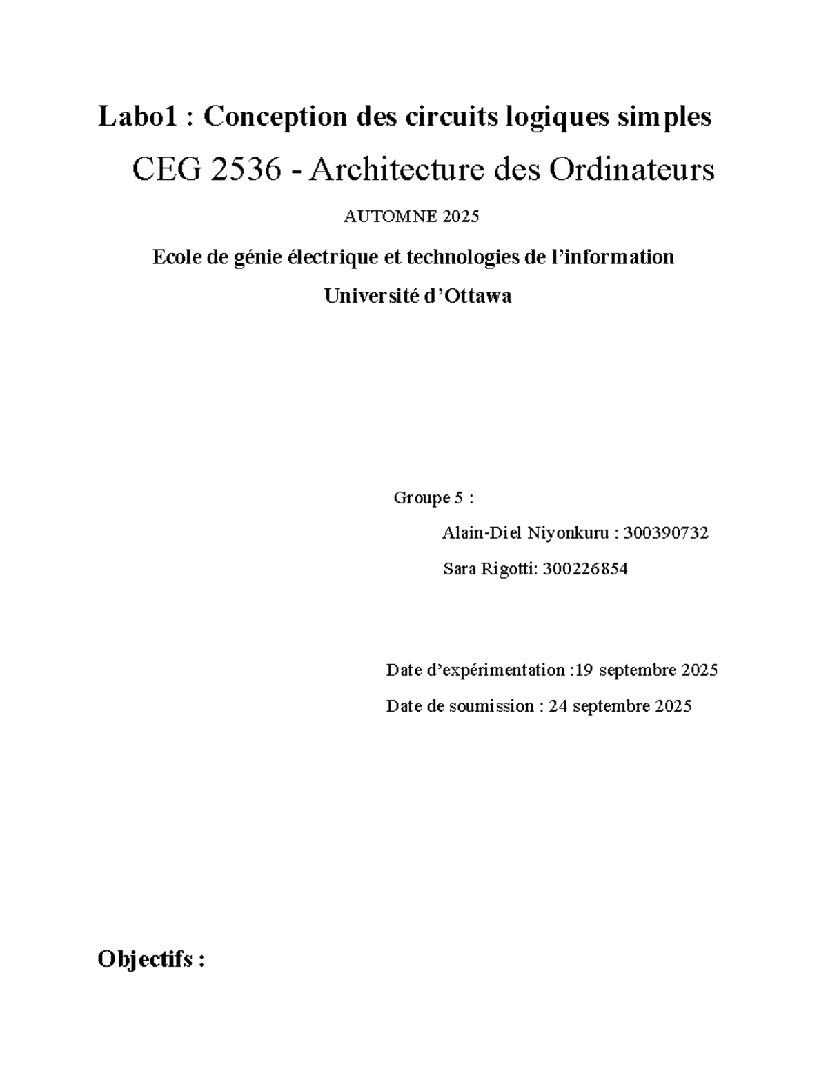 Rapport Lab1 : Conception Circuits Logiques Simples CEG 2536 - Studocu