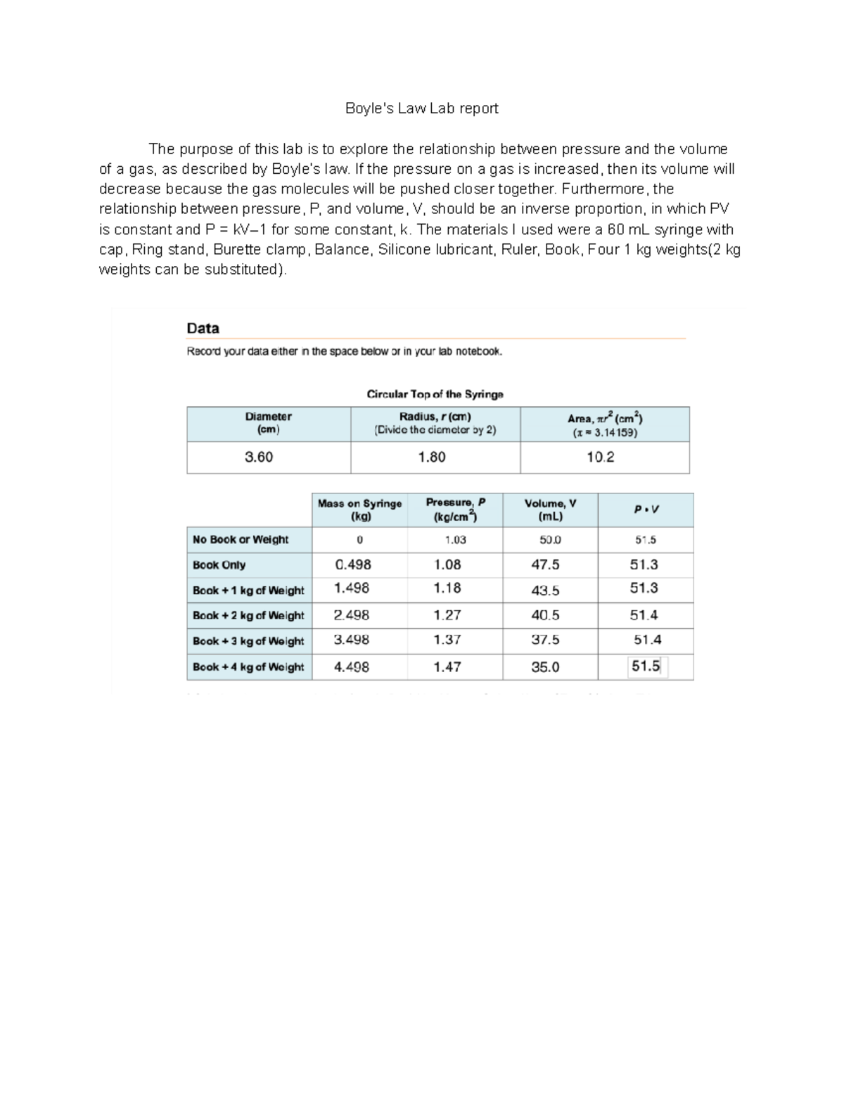 Boyle's Law Lab Report: Exploring Pressure-Volume Relationship - Studocu