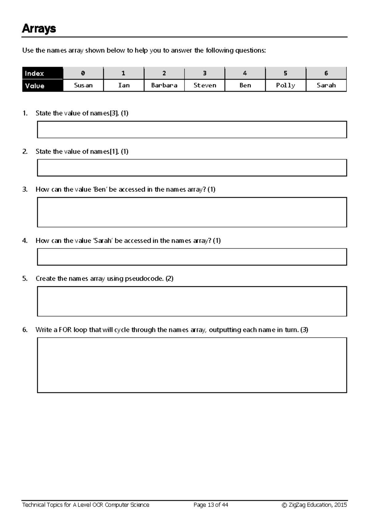 10-Arrays Practice Material for A Level Computer Science (A-Level ...