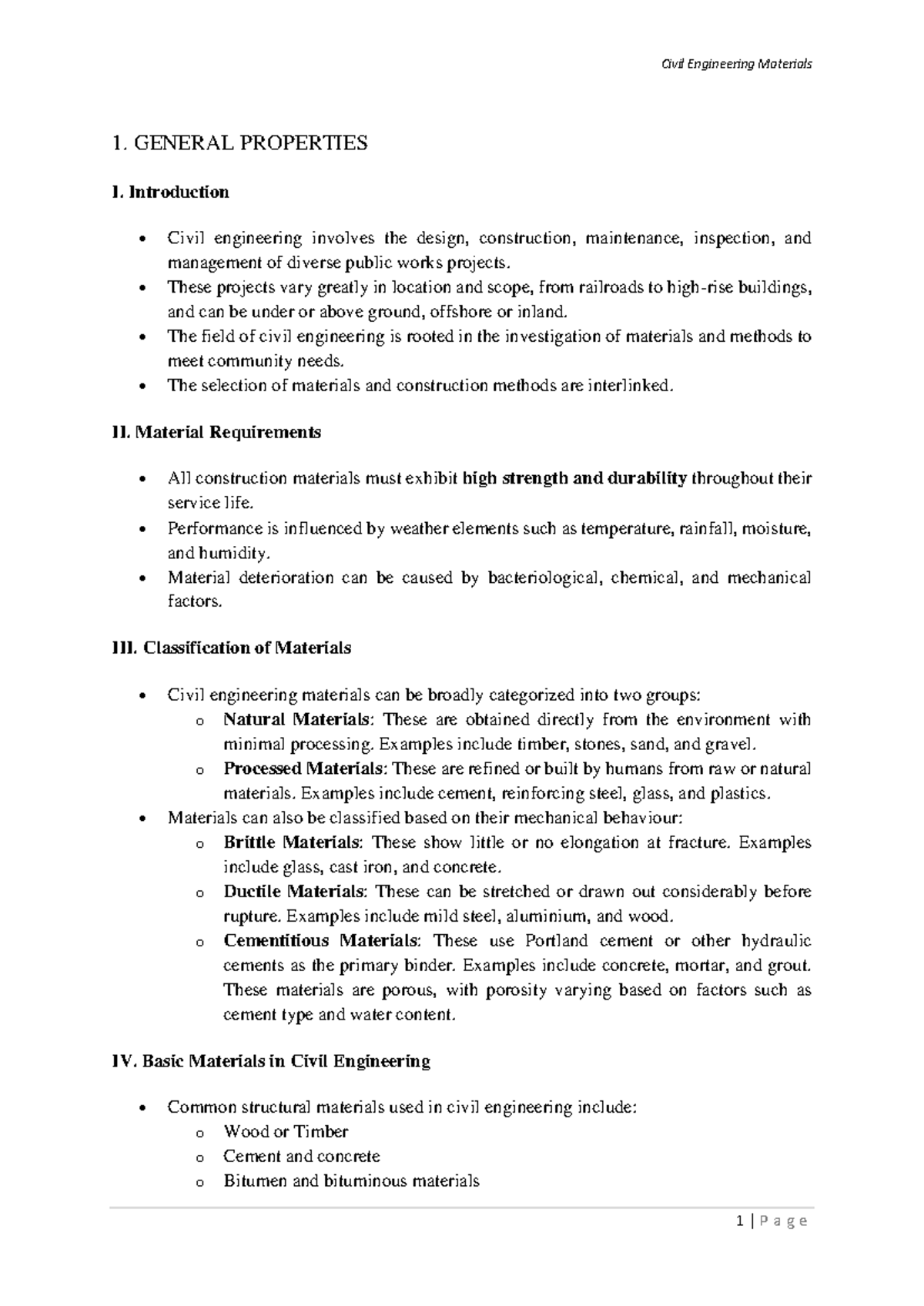 Civil Engineering Materials (CIV ENG 101): General Properties and ...