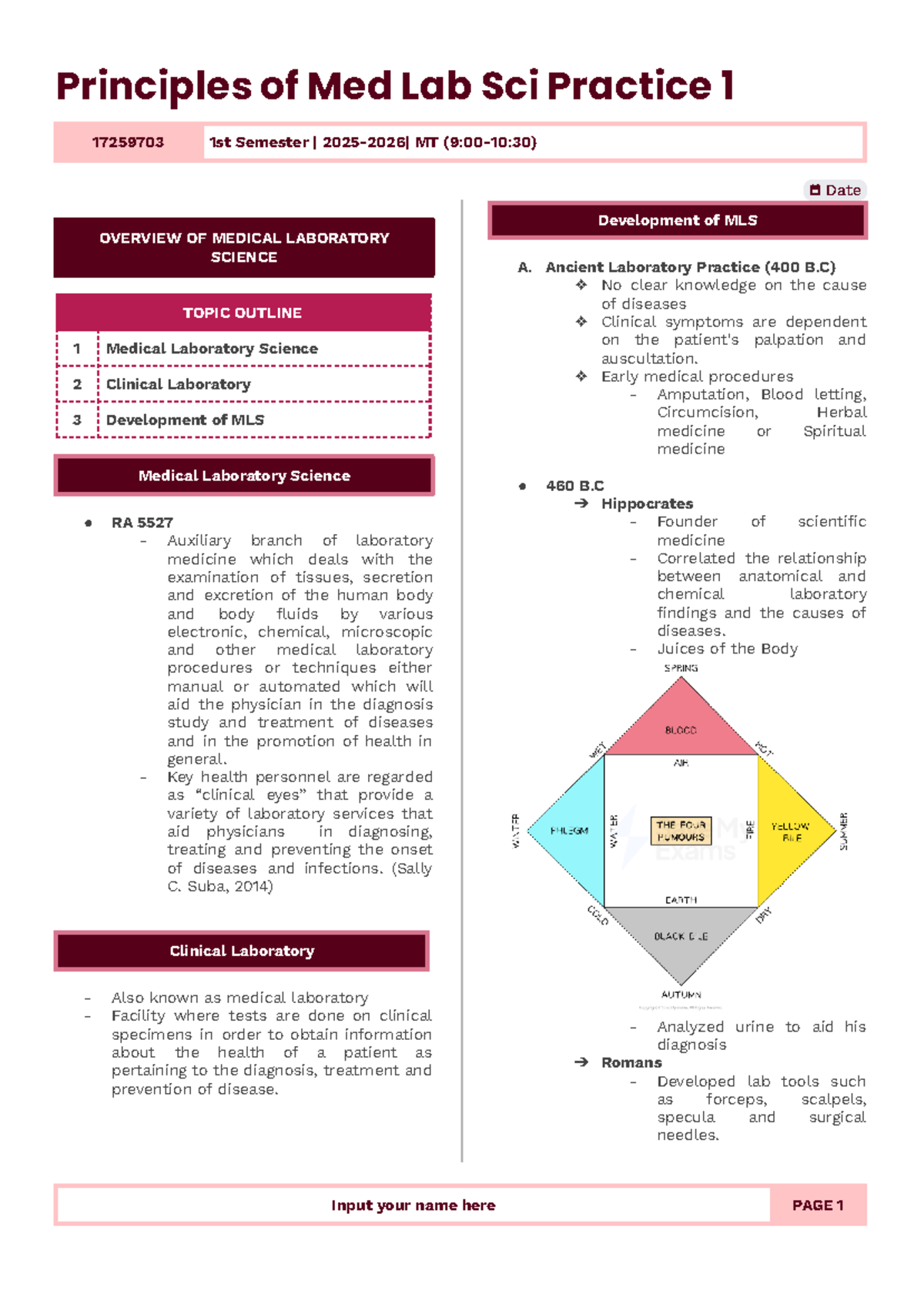 PMLS-M1: Overview of Medical Laboratory Science Practices - Studocu