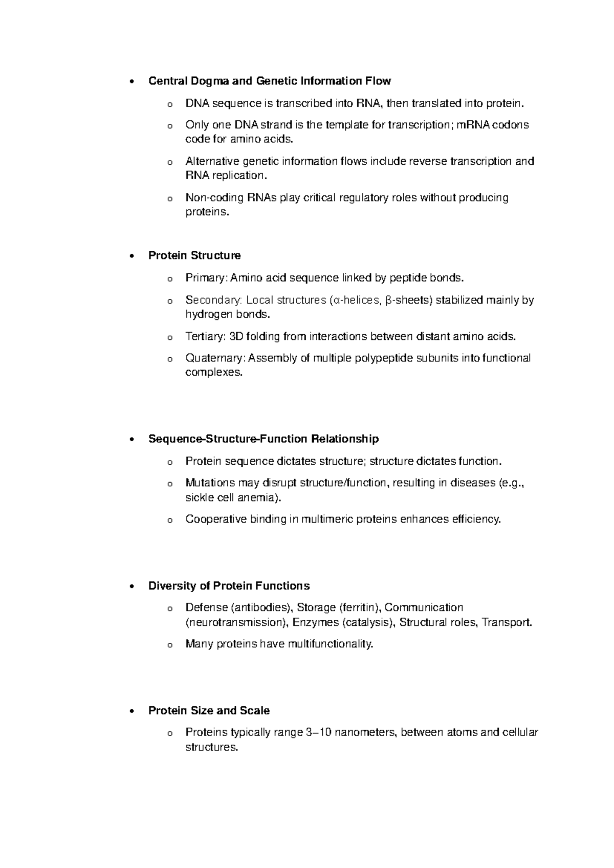 Proteins and Enzymes - Summary Notes for Biochemistry (BIO 101) - Studocu